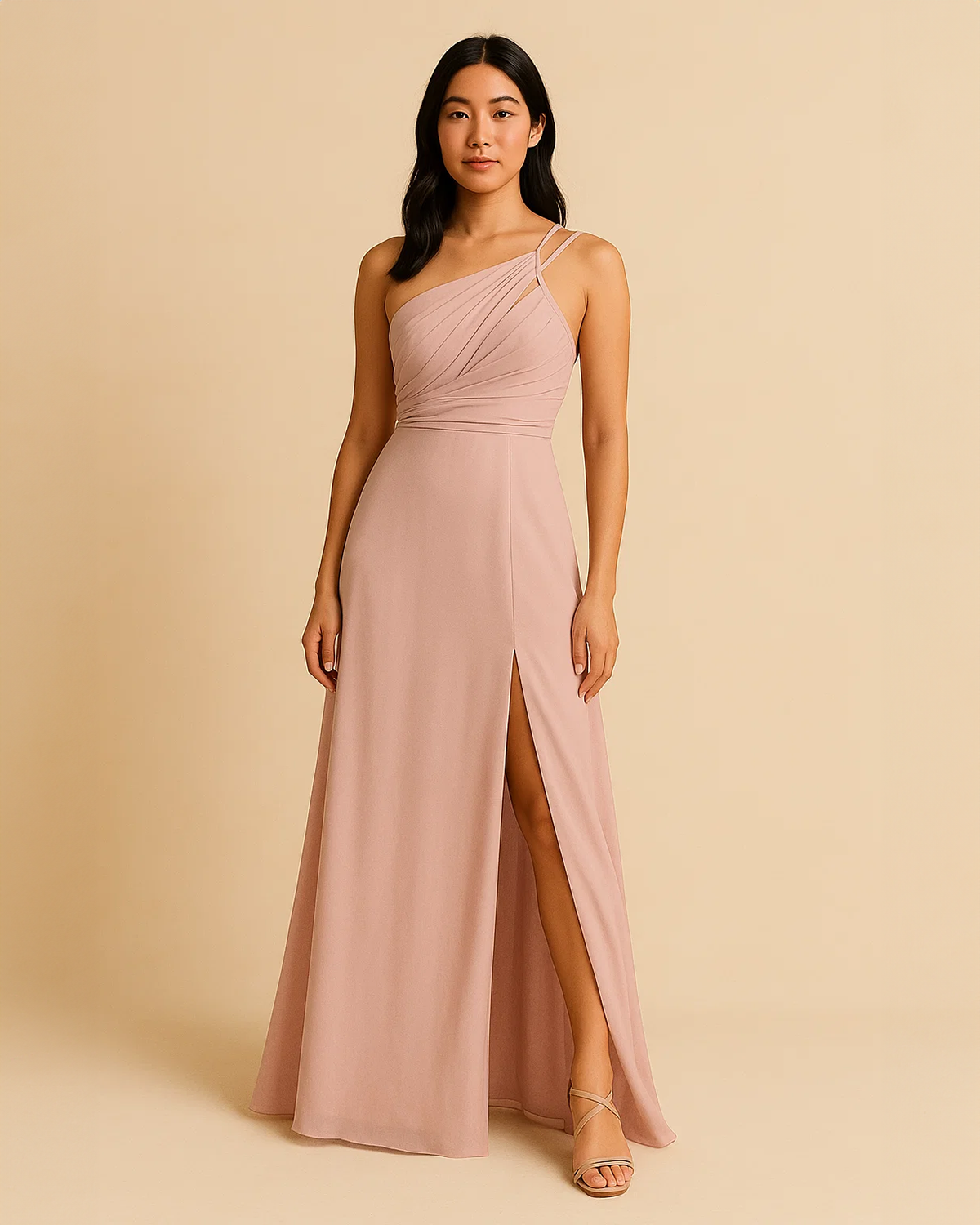 Pastel Pink Dress for Wedding Guest - One Shoulder Cut-off Dress – ADKN